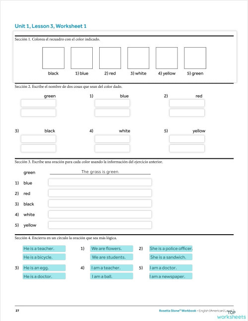 Rosetta Stone Unit 1 Lesson 4 Workbook. Interactive worksheet ...