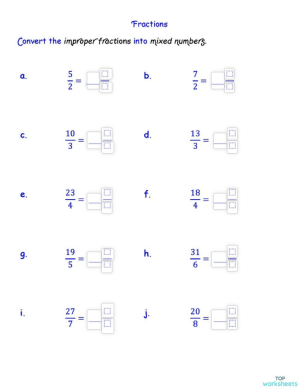 Y4: Conversion of improper fractions into mixed numbers. Interactive ...