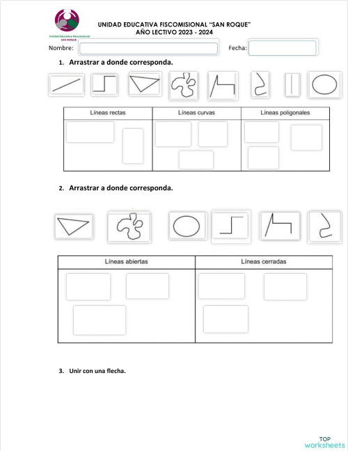 Línea recta, poligonal, curva. Ficha interactiva | TopWorksheets