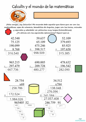 Cálculo elemental junto a calculín . Ficha interactiva | TopWorksheets