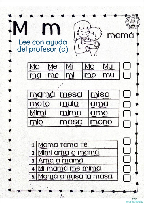 Estudio de la letra M y P | Primer grado. Ficha interactiva | TopWorksheets