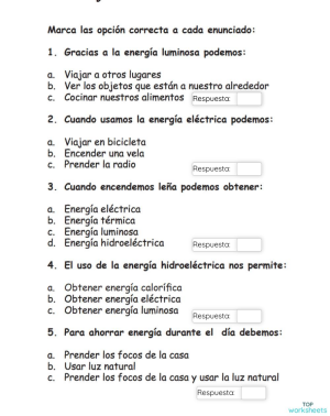 TIPOS DE ENERGIA. Ficha interactiva | TopWorksheets