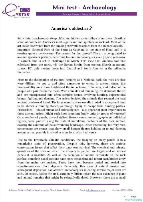 SS - Archaeology - America' oldest art. Interactive worksheet ...