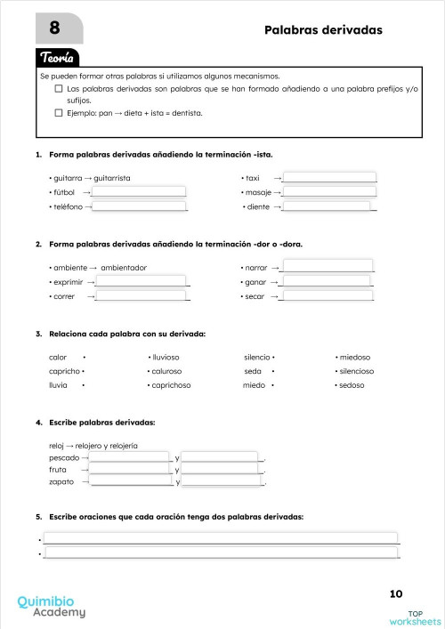 Palabras Derivadas Ficha Interactiva
