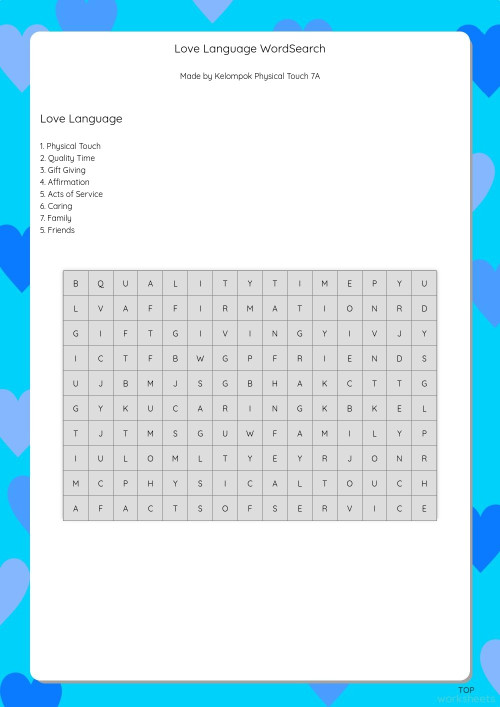 Love Language WordSearch. Interactive worksheet | TopWorksheets