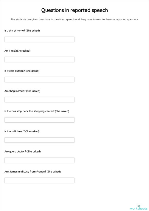 Questions in reported speech. Interactive worksheet | TopWorksheets