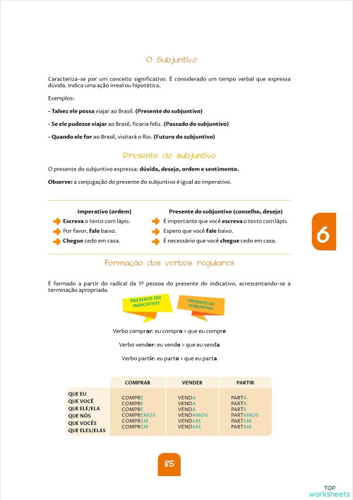 Presente do Subjuntivo. Ficha interativa | TopWorksheets