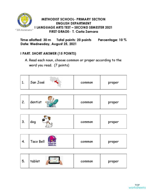 Language Exam 1Grade Aug 25. Interactive worksheet | TopWorksheets