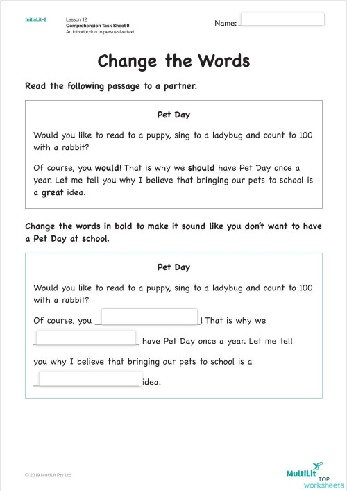 Lesson 12 Change the Words. Interactive worksheet | TopWorksheets