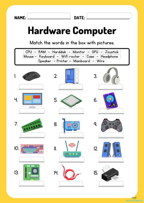 Hardware Computer ใบงานเชิงโต้ตอบ | TopWorksheets