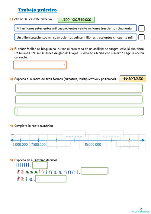 Trabajo practico Numeracion. Ficha interactiva | TopWorksheets