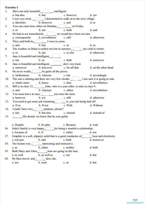CONJUNCTIONS 01. Interactive worksheet | TopWorksheets