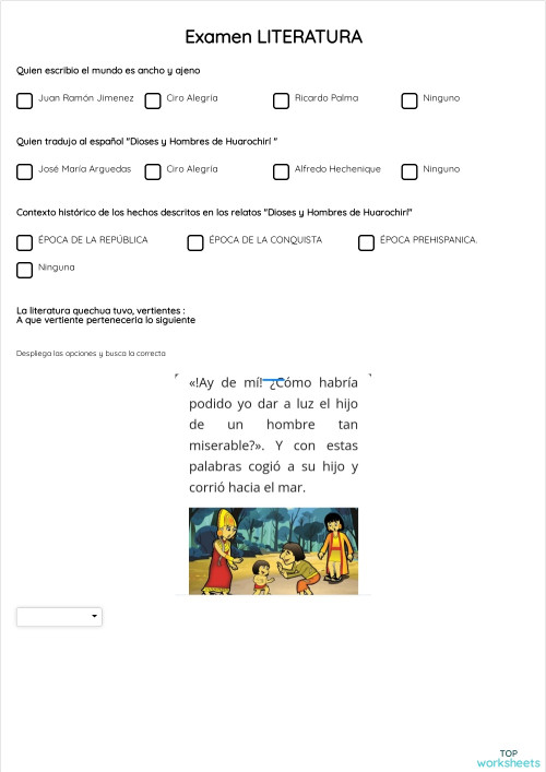 Examen LITERATURA. Ficha interactiva | TopWorksheets