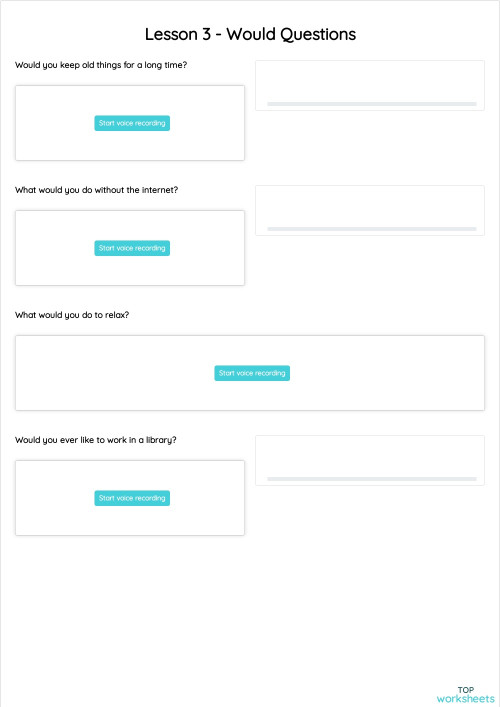 Lesson 3 - Would Questions. Interactive worksheet | TopWorksheets