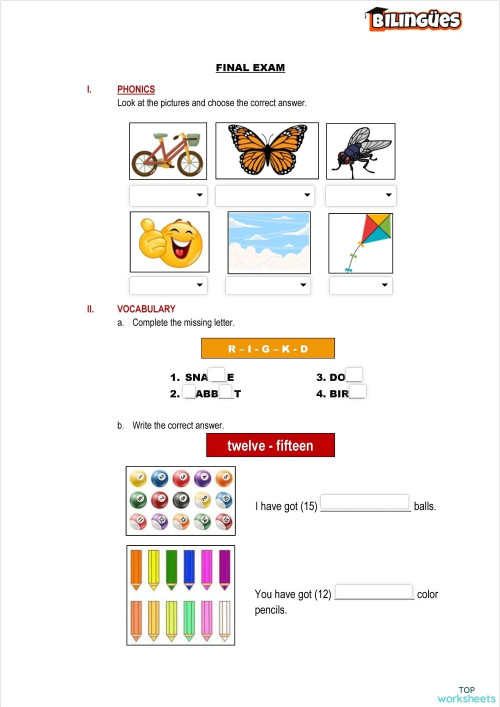 FINAL EXAM - STARTERS 12. Interactive worksheet | TopWorksheets