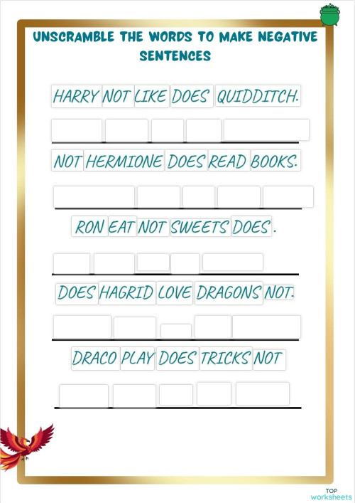 Harry potter Present simple negations. Interactive worksheet ...