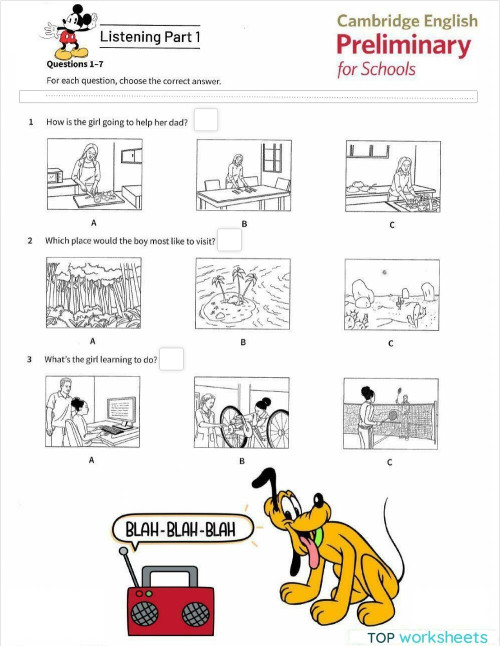 PET Listening Test 2020. Interactive worksheet | TopWorksheets