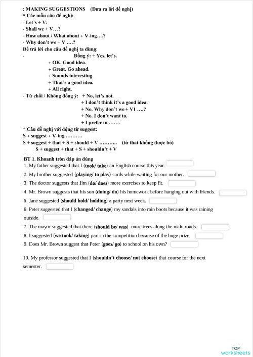 SUGGESTIONS 01. Interactive worksheet | TopWorksheets
