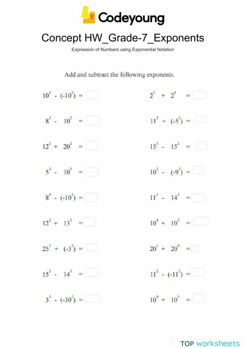 Expression of Numbers using Exponential Notation Concept HW ...