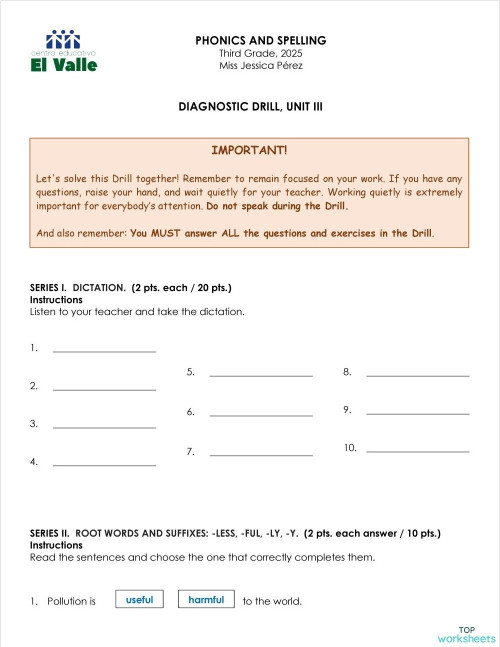 III THIRD GRADE: PHONICS AND SPELLING DD. Interactive worksheet ...