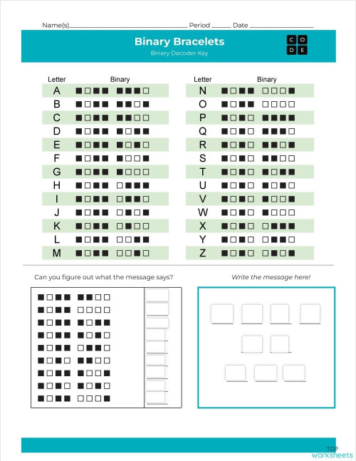Binary Secret Message Interactive Worksheet Topworksheets 