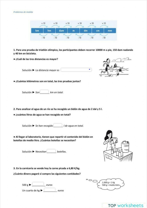 Problemas de medida 5. Ficha interactiva | TopWorksheets
