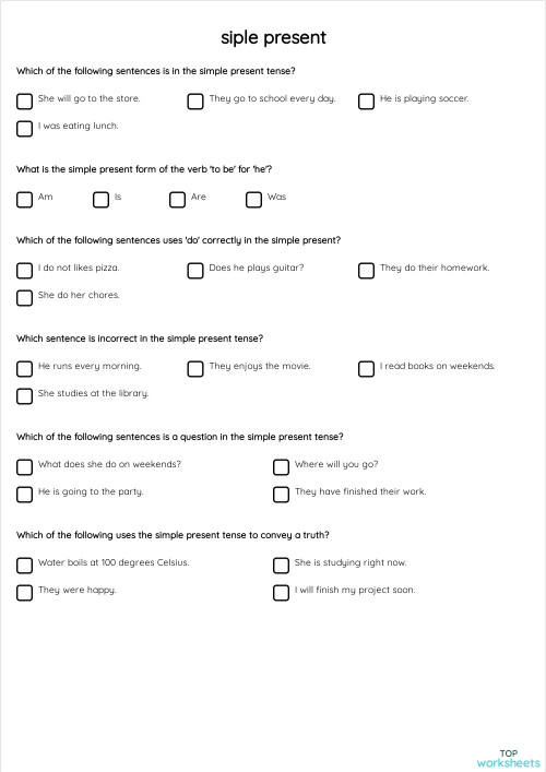 siple present. Interactive worksheet | TopWorksheets