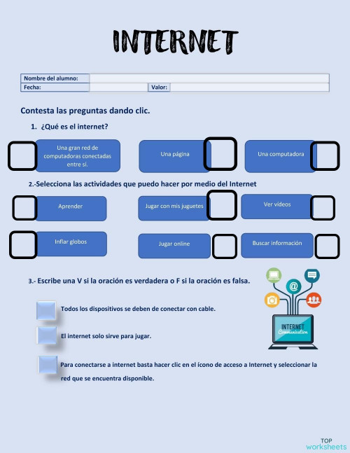INTERNET NAVEGADORES Y BUSCADORES. Ficha interactiva | TopWorksheets