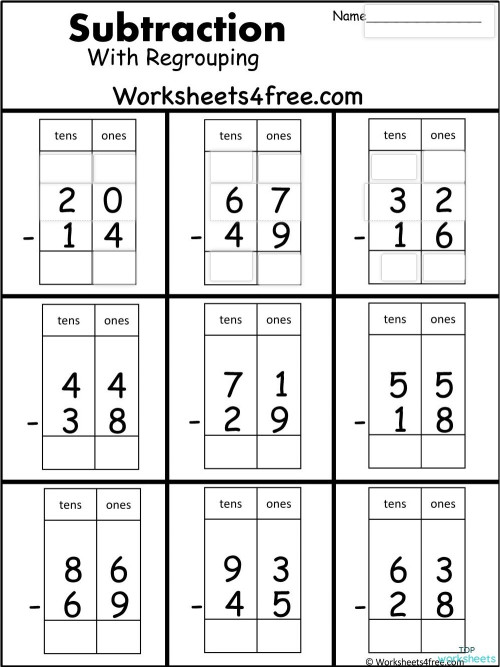 Subtraction with regrouping. Interactive worksheet | TopWorksheets