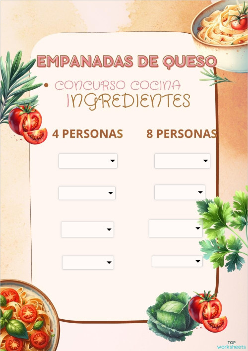 EMPANADAS DE QUESO. Ficha interactiva | TopWorksheets