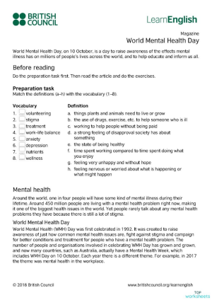 World Mental Health Day. Interactive worksheet | TopWorksheets