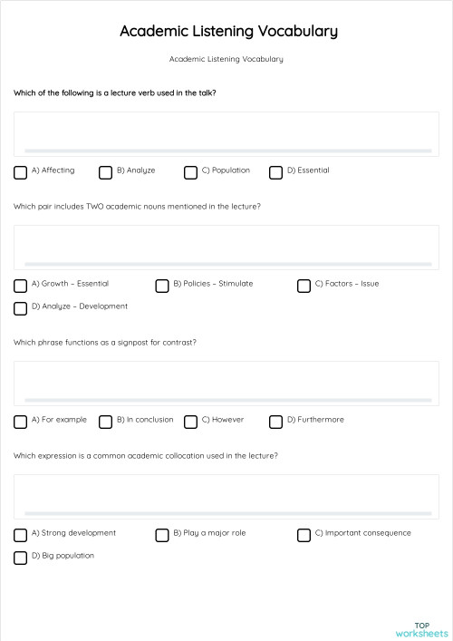 🎧 Academic Listening Vocabulary. Interactive worksheet | TopWorksheets