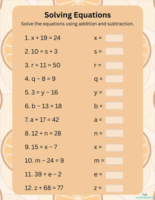 Solving Equations. Interactive worksheet | TopWorksheets