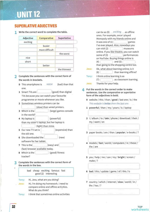Unit 12 Superlative adjectives (prepare 6). Interactive worksheet | TopWorksheets