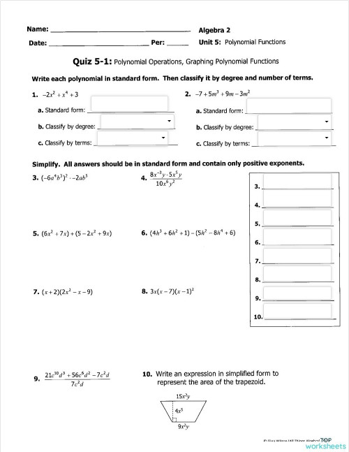 Polynomial Quiz 5-1. Interactive worksheet | TopWorksheets