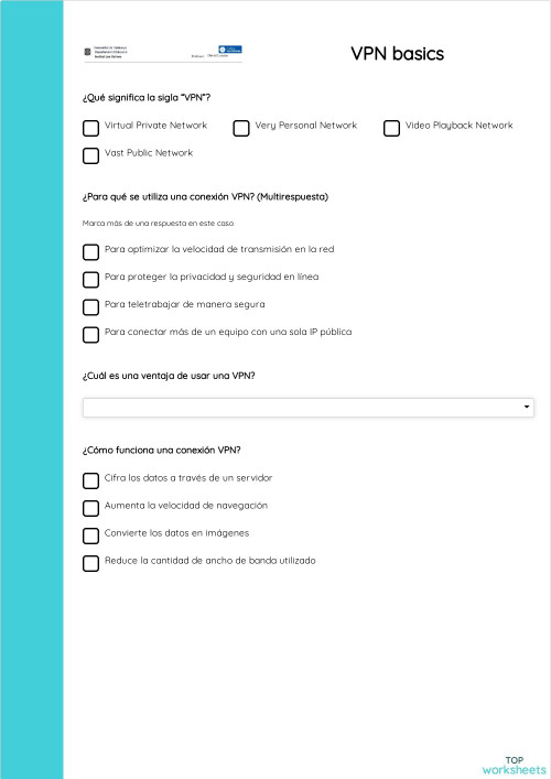 VPN basics. Ficha interactiva | TopWorksheets