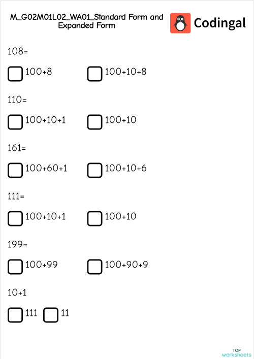 M_G02M01L02_WA01_Standard Form and Expanded Form. Interactive worksheet | TopWorksheets