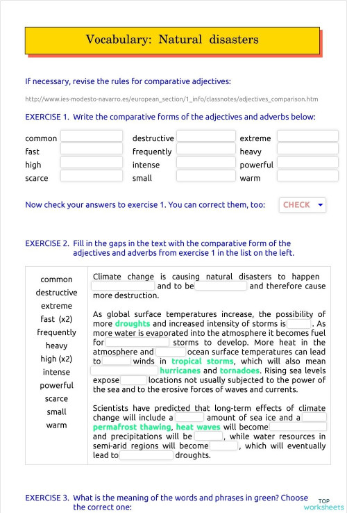 Natural disasters - climate change. Interactive worksheet | TopWorksheets
