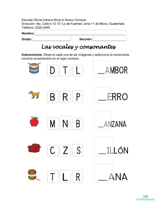 Vocales y consonantes. Ficha interactiva | TopWorksheets