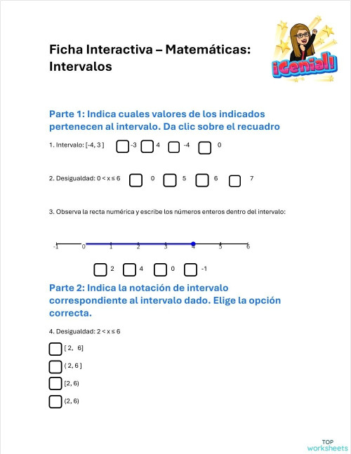 Intervalos. Ficha interactiva | TopWorksheets