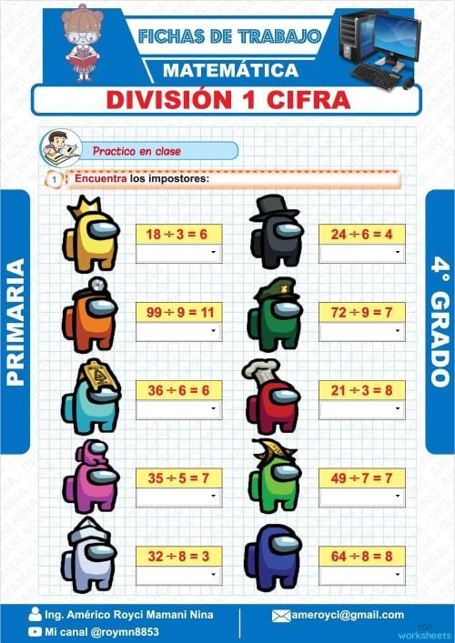 Juego con divisiones 2. Ficha interactiva | TopWorksheets