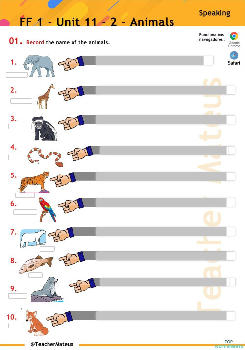 FF 1 - Unit 11 - 02 - Animals - Speaking. Interactive worksheet ...