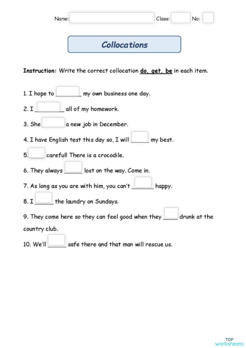 Collocations. Interactive worksheet | TopWorksheets