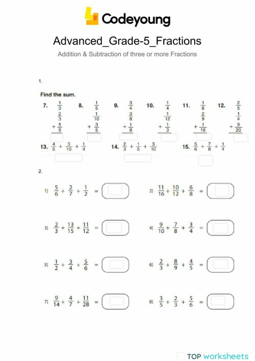 Advanced-Addition & Subtraction of three or more Fractions. Interactive ...