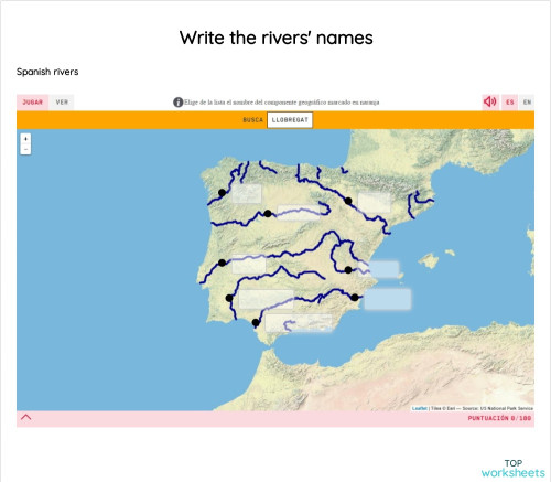 Write the rivers' names. Interactive worksheet | TopWorksheets