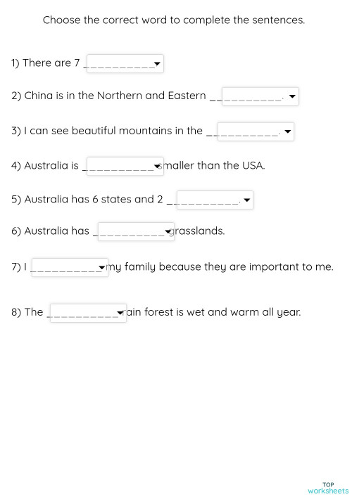 Australia Vocabulary. Interactive worksheet | TopWorksheets