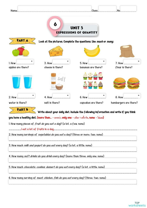 Worksheet 6 Expressions of quantity. Interactive worksheet | TopWorksheets