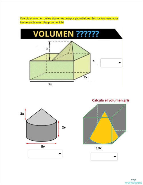 Volumen de cuerpos geométricos: fichas interactivas y ejercicios online ...