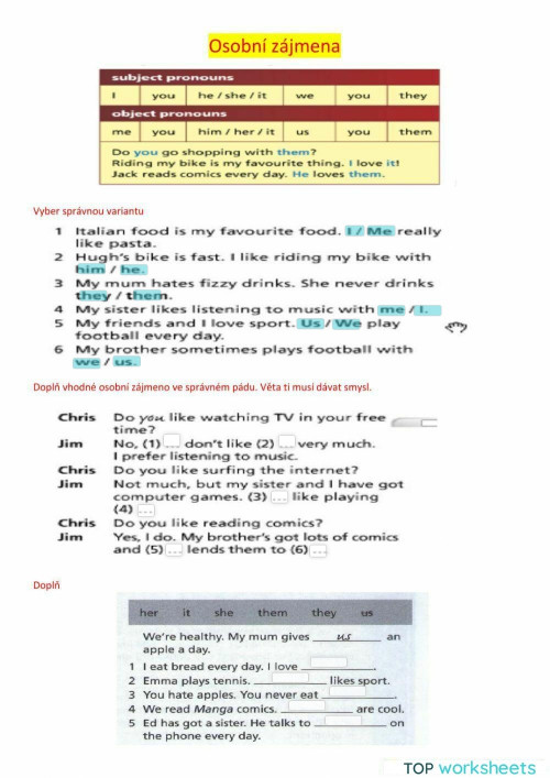 Personal and object pronouns. Interactive worksheet | TopWorksheets