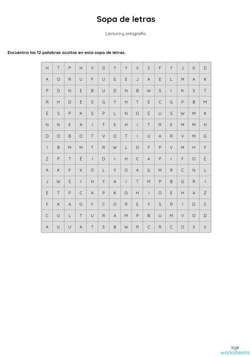 Sopa de letras. Ficha interactiva | TopWorksheets